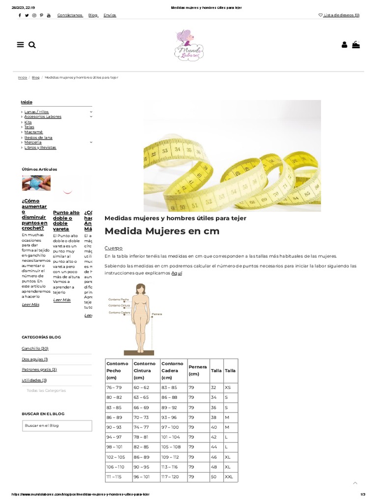 Medidas Mujeres y Hombres Útiles para Tejer | PDF | Tejer | Arte popular