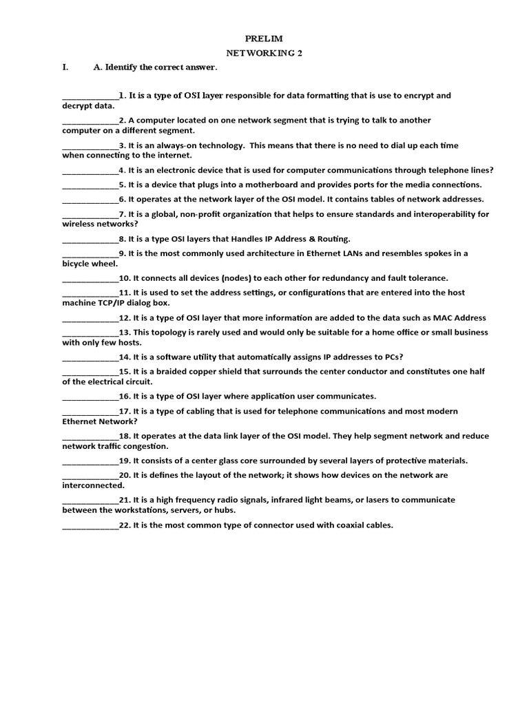 PRELIM Networking 2 | PDF | Computer Network | Network Topology
