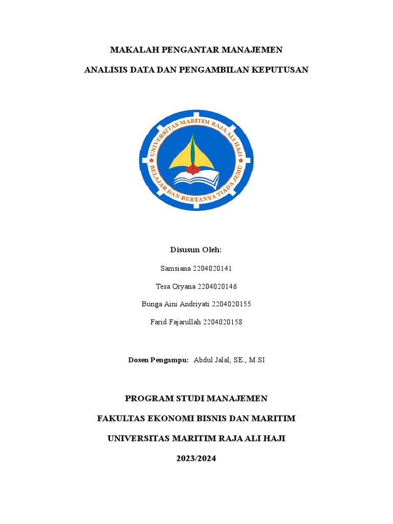 Makalah Pengantar Manajemen Analisis Data Dan Pengambilan Keputusan | PDF