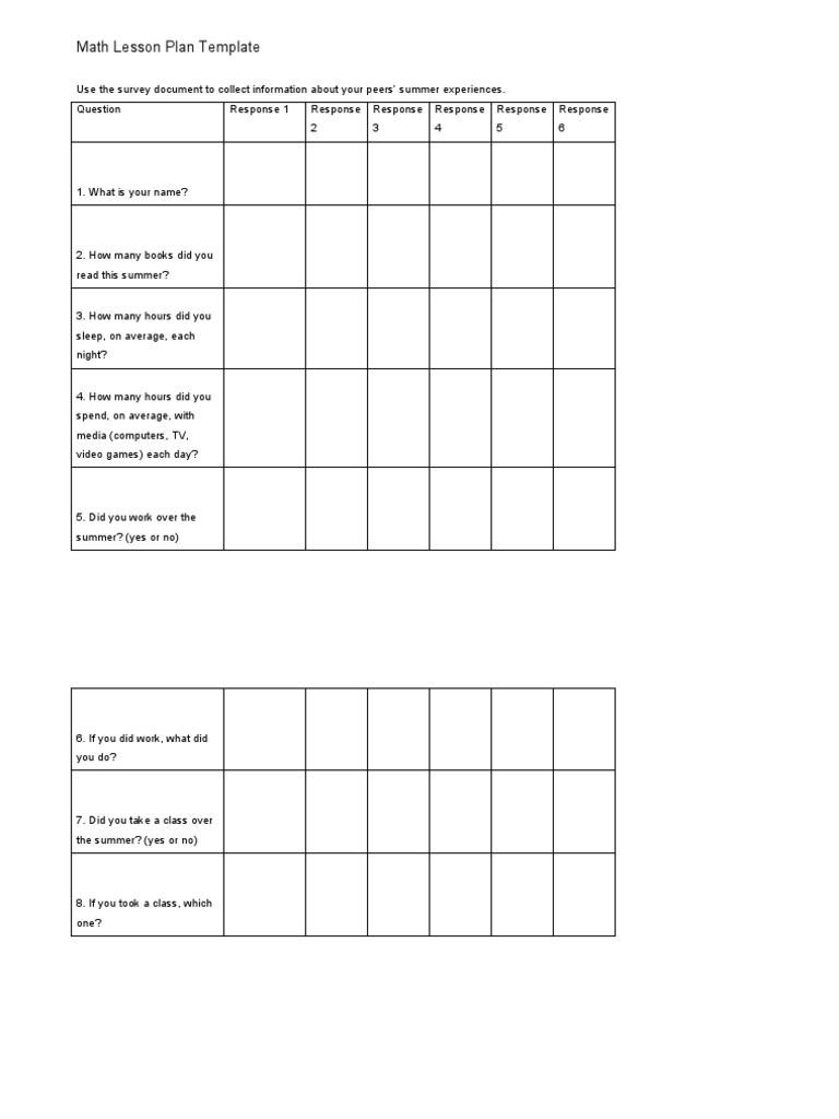 Math Lesson Plan Template | PDF