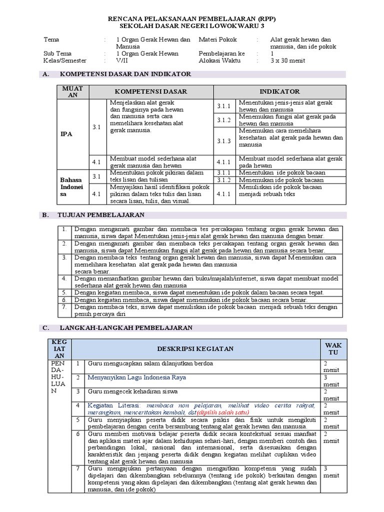 RPP KELAS 5 TEMA 1 SUBTEMA 1 PB 1 - ETI WAHYUNINGSIH, S.PD | PDF