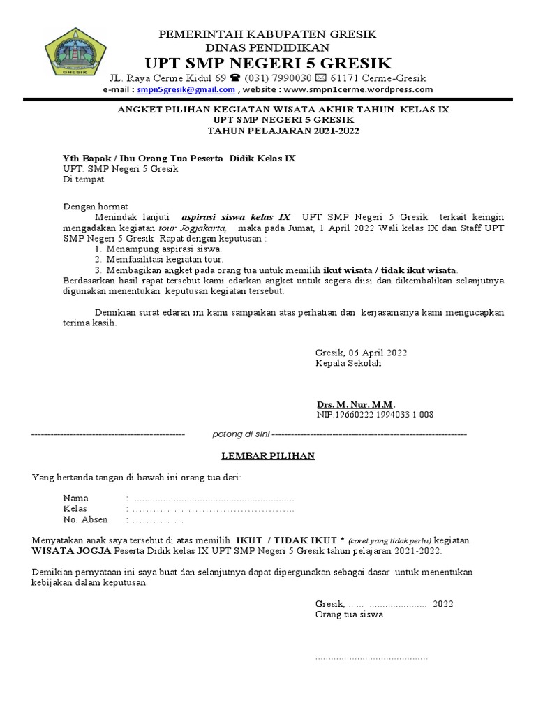 Angket Tour Kls 9 | PDF