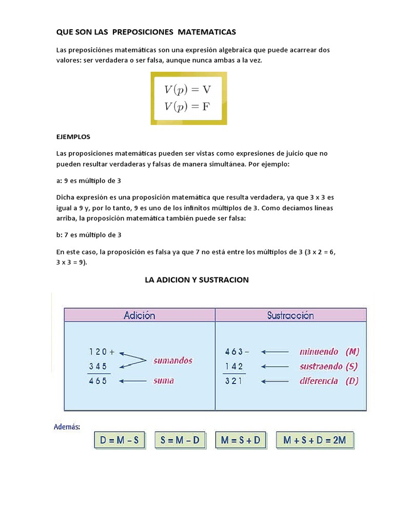 Que Son Las Preposiciones Matematicas: Ejemplos | PDF