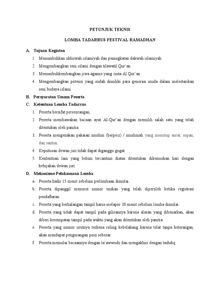 Petunjuk Teknis Lomba | PDF
