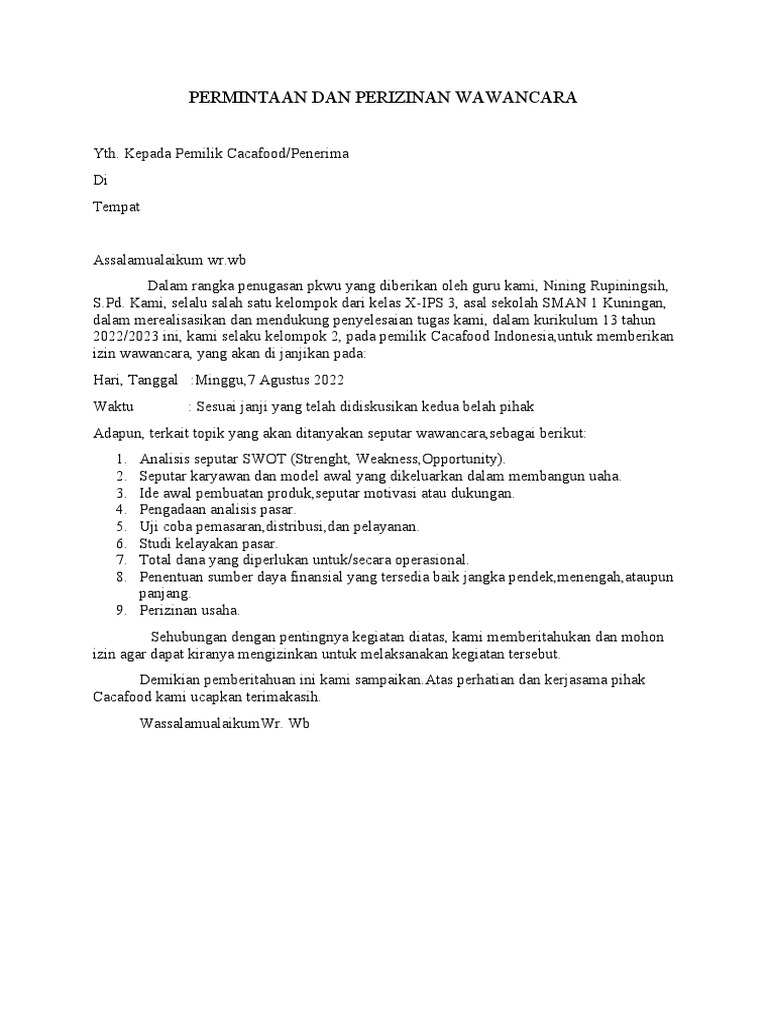 Izin Wawancara | PDF | Bisnis