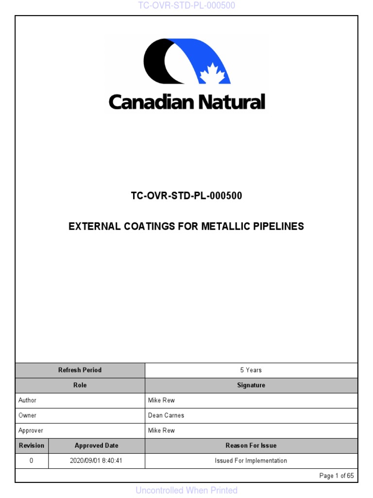 TC-OVR-STD-PL-000500 External Coatings For Metallic Pipelines | PDF ...