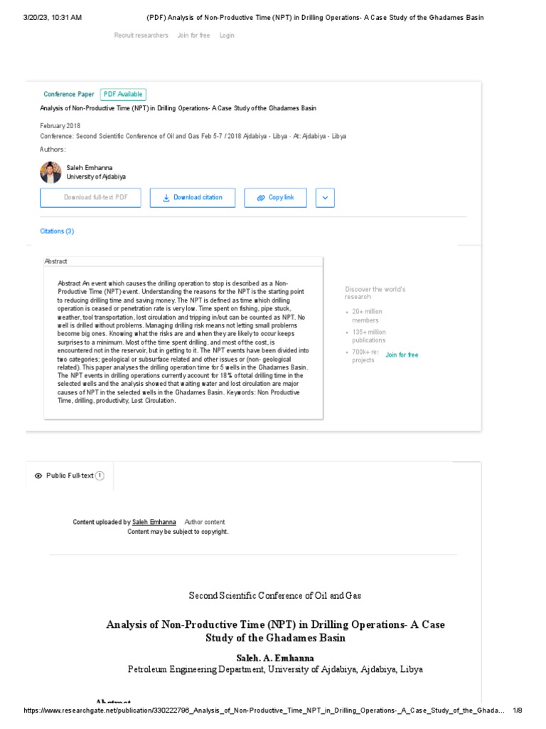 (PDF) Analysis of Non-Productive Time (NPT) in Drilling Operations - A Case Study of The ...