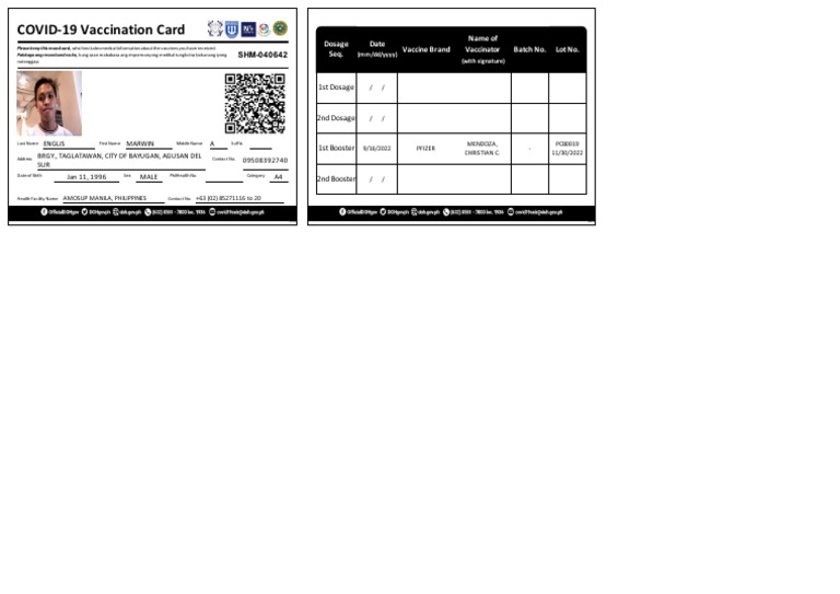 COVID-19 Vaccination Card: 1st Dosage | PDF | Biotechnology | Medicine