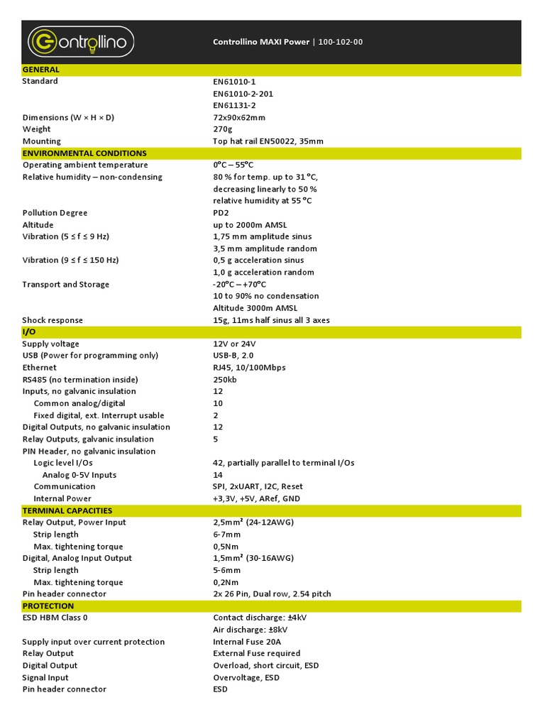 Controllino MAXI Power Specifications | PDF | Relay | Fuse (Electrical)