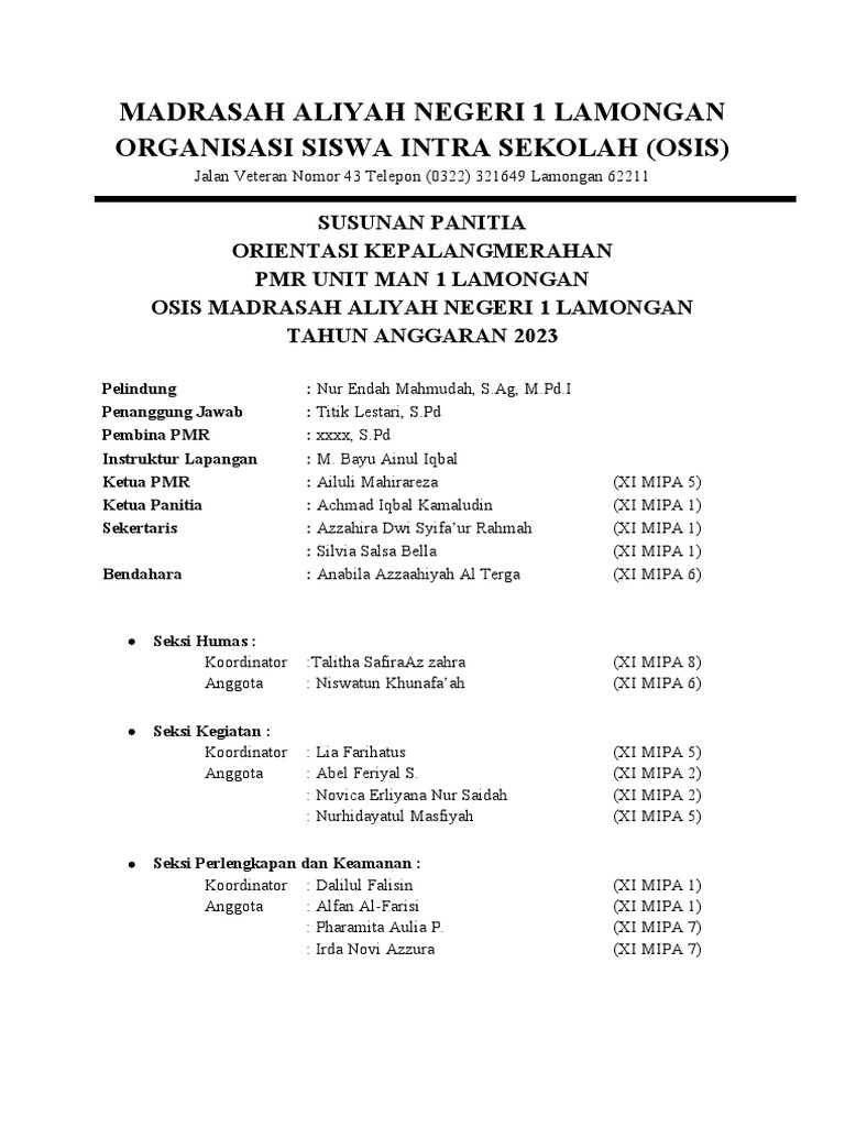 Contoh Susunan Panitia | PDF