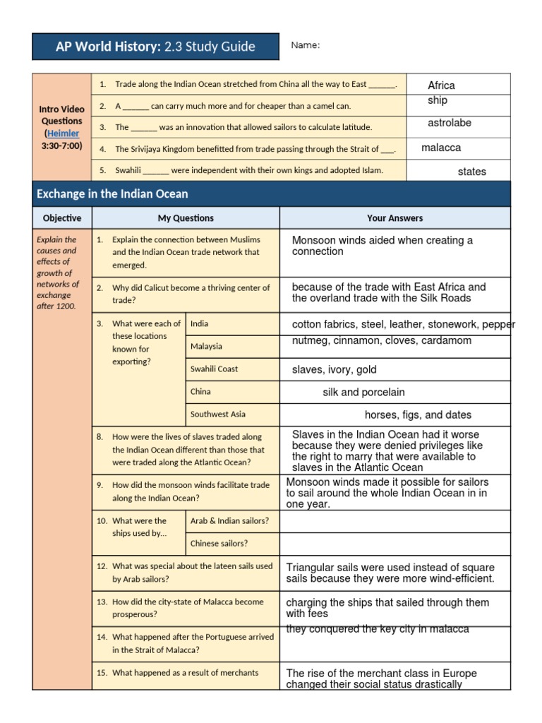 AP World History: 2.3 Study Guide: Exchange in The Indian Ocean | PDF ...