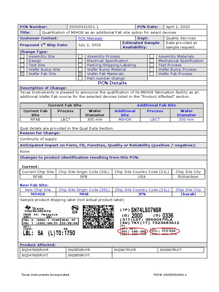 MIHO8 Fab Site Qualification Notice | PDF | Semiconductor Device ...