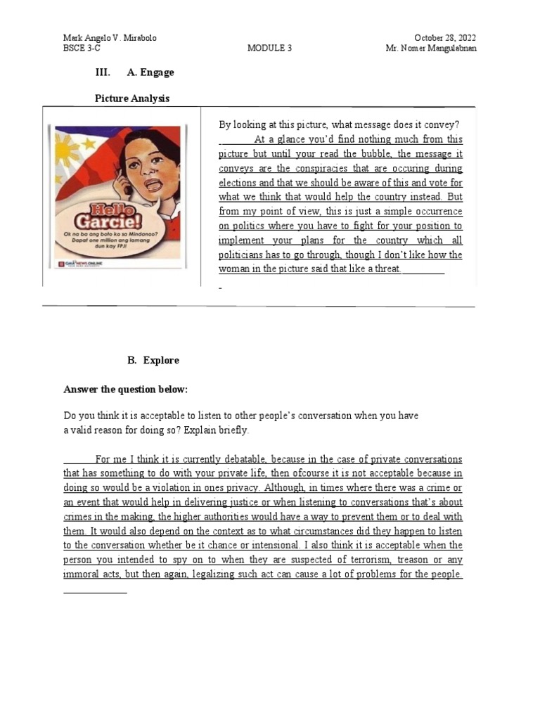 Module 3 Activity (Engage-Explore-Elaborate-Evaluate) (MIRABOLO) | PDF | Pleasure | Utilitarianism