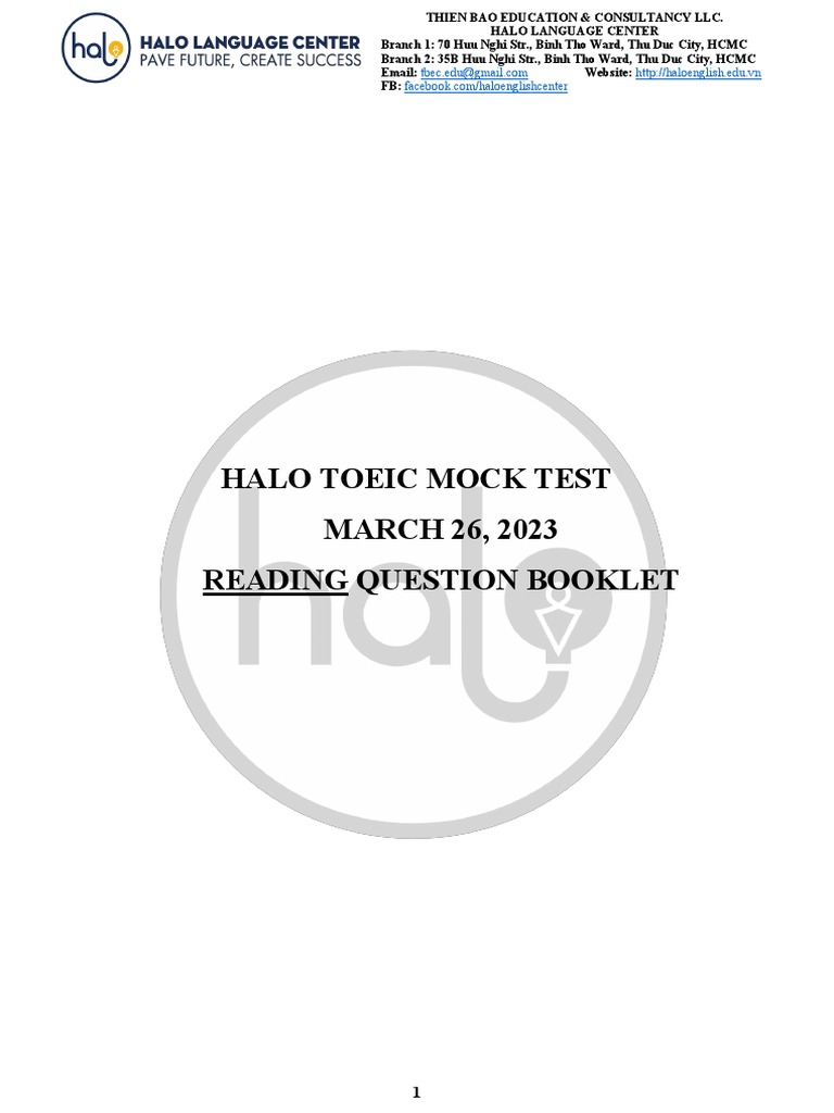 Halo Toeic Mock Test MARCH 26, 2023 Reading Question Booklet | PDF ...