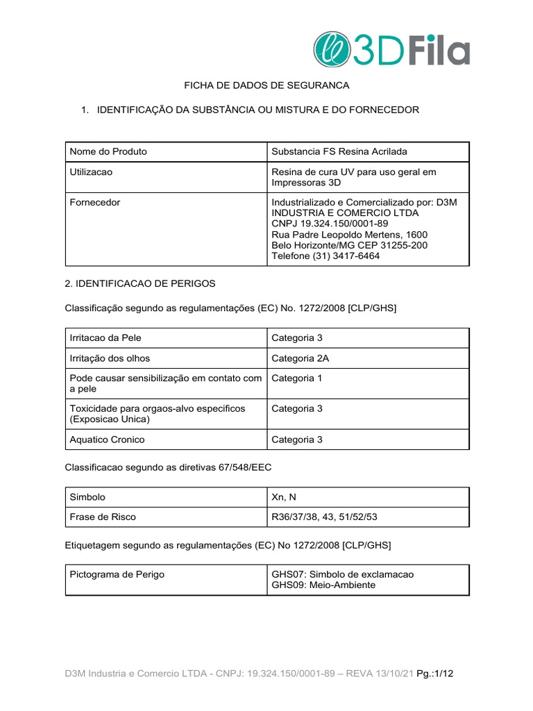 FISPQ Resina 3D - v1 | PDF