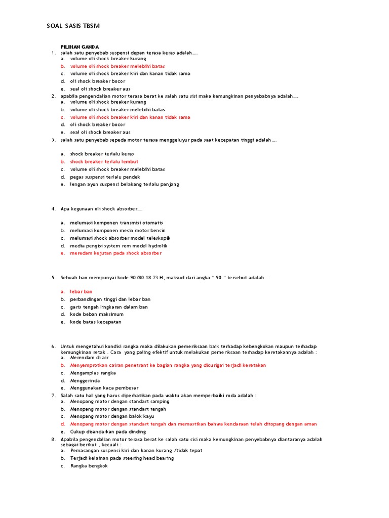 Soal2 Sasis TBSM PILIHAN GANDA | PDF