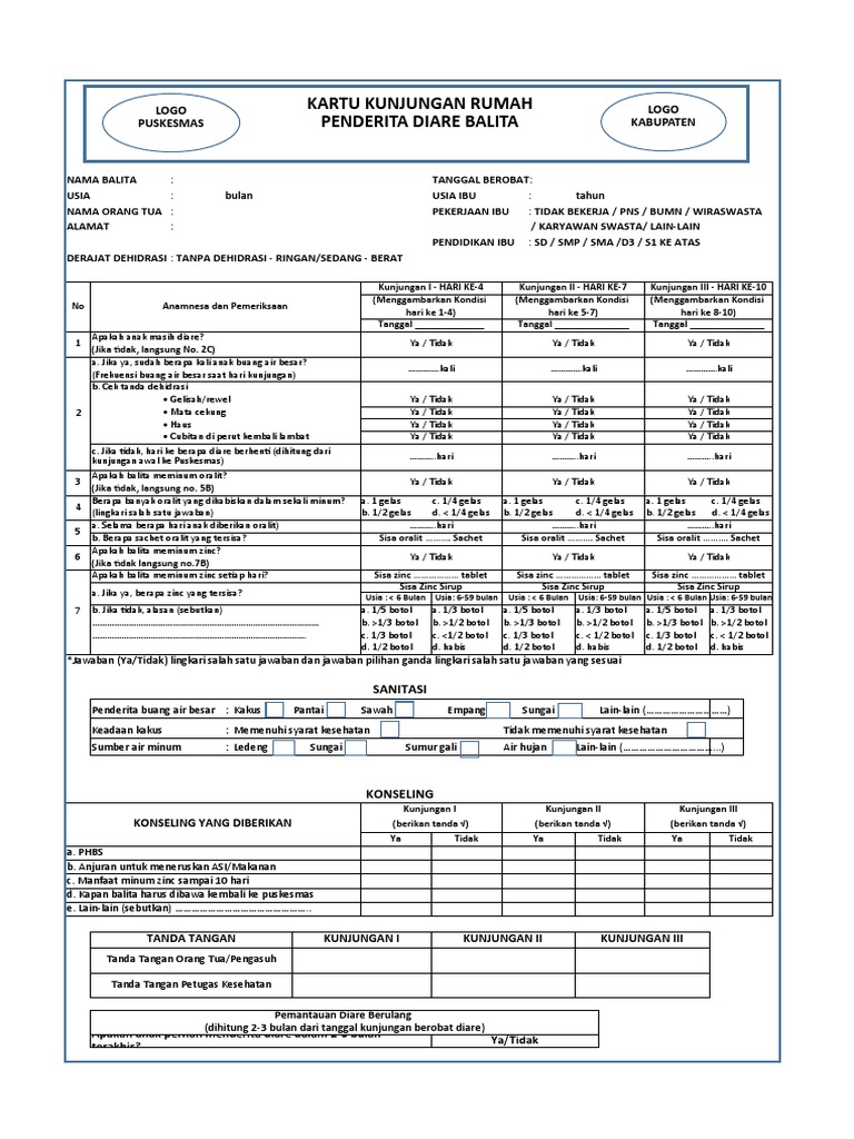 Form Kartu Kunjungan Balita Diare (3x Sirup & Tablet) | PDF
