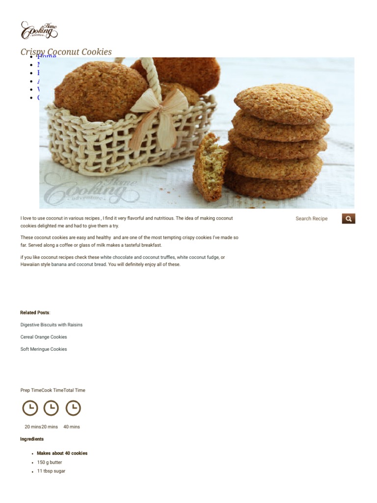 Crispy Coconut Cookies - Home Cooking Adventure | PDF | Baking | Flour