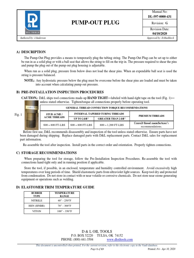 Pump-Out Plug: A) Description | PDF | Screw | Industrial Processes
