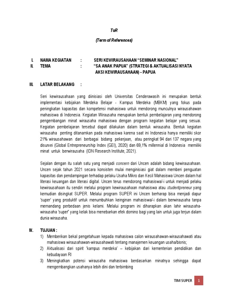 ToR SEMINAR KEWIRAUSAHAAN | PDF