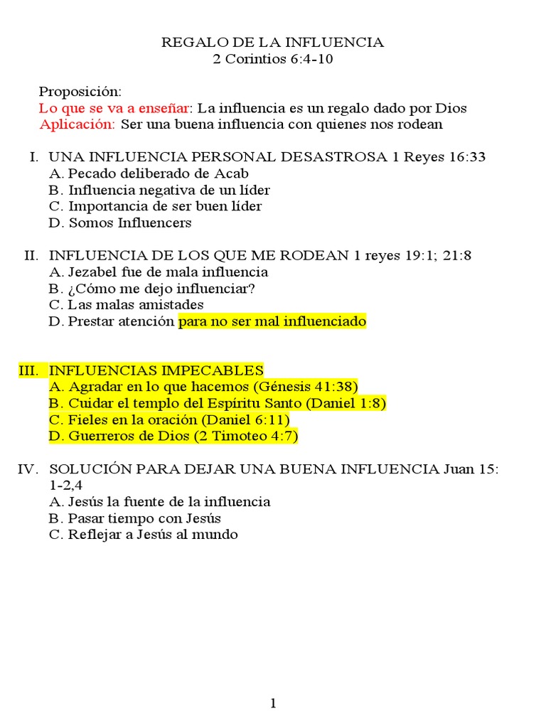 Bosquejo Tematico - Don de La Influencia | PDF