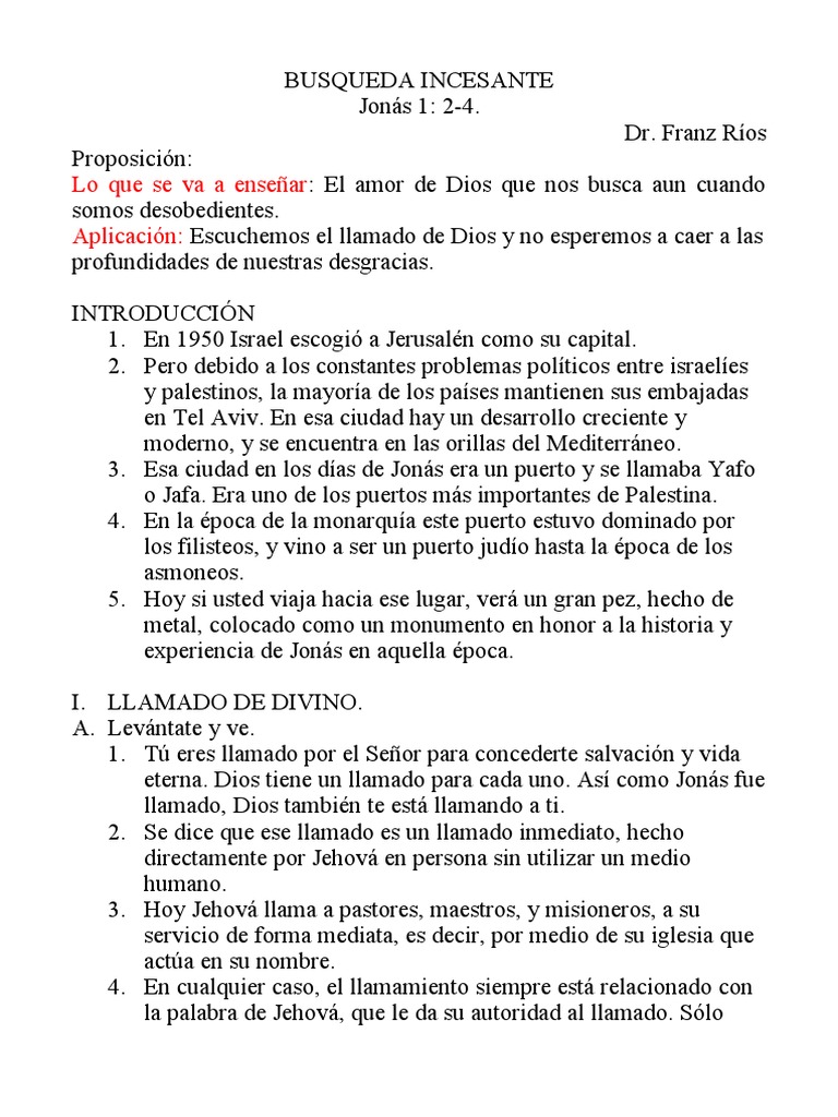 BOSQUEJO EN BASE A UNA PERÍCOPA - Jonas | PDF | Jonás | Dios