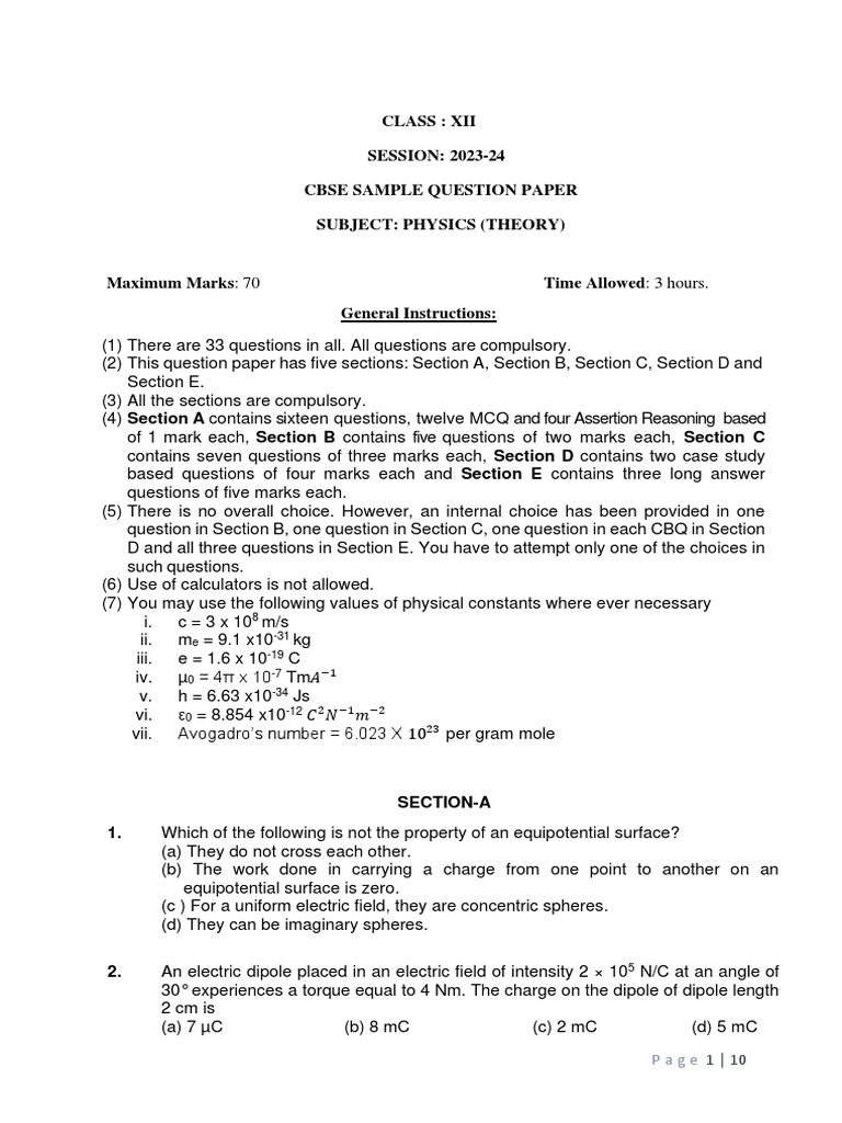 Physics SQP | PDF | Capacitor | P–N Junction