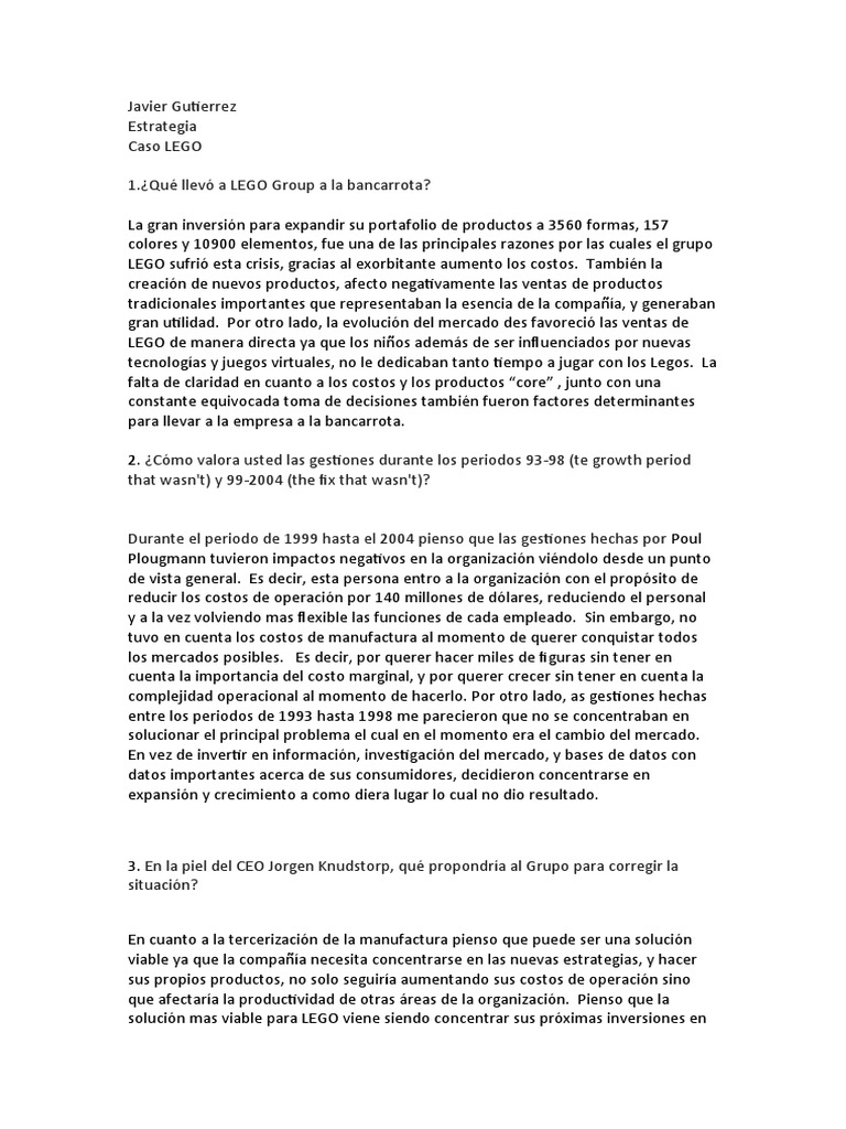 Caso Lego | PDF | Mercado (economía) | Economias