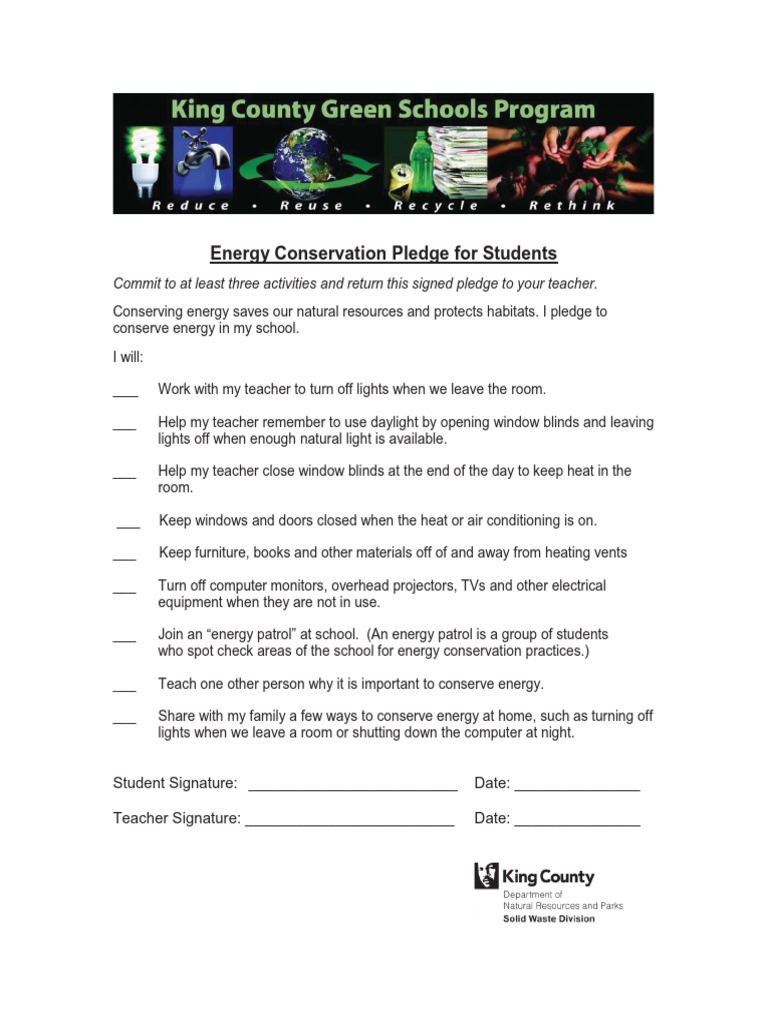 Energy Conservation Pledge For Students | PDF