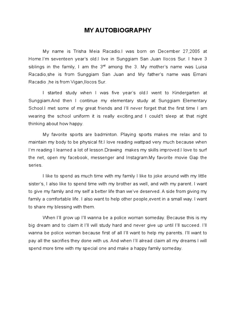 My Autobiography (Trisha Racadio) | PDF