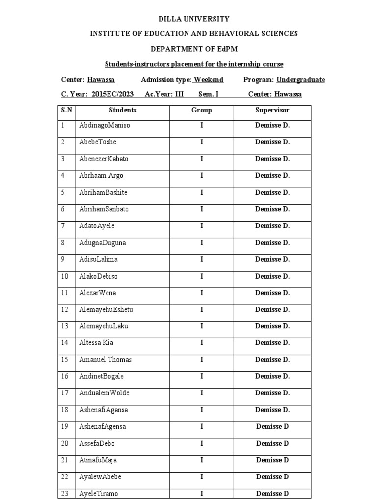 Internship Placement | PDF | Educational Stages | Pedagogy