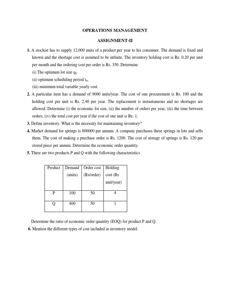 Operations Management Assignment-Ii | PDF