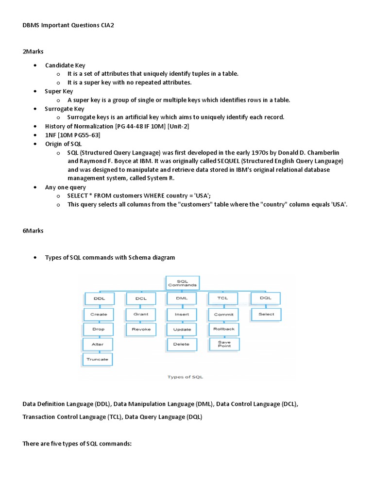 DBMS Important Questions CIA2 PDF | PDF | Relational Database | Sql DBMS Important Questions CIA2 PDF | PDF | Relational Database | Sql
