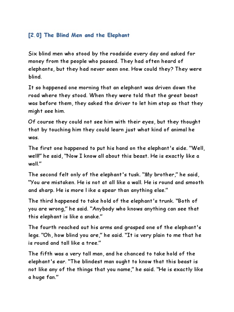 The Blind Men and the Elephant Summary | PDF | Mystery, Thriller ...