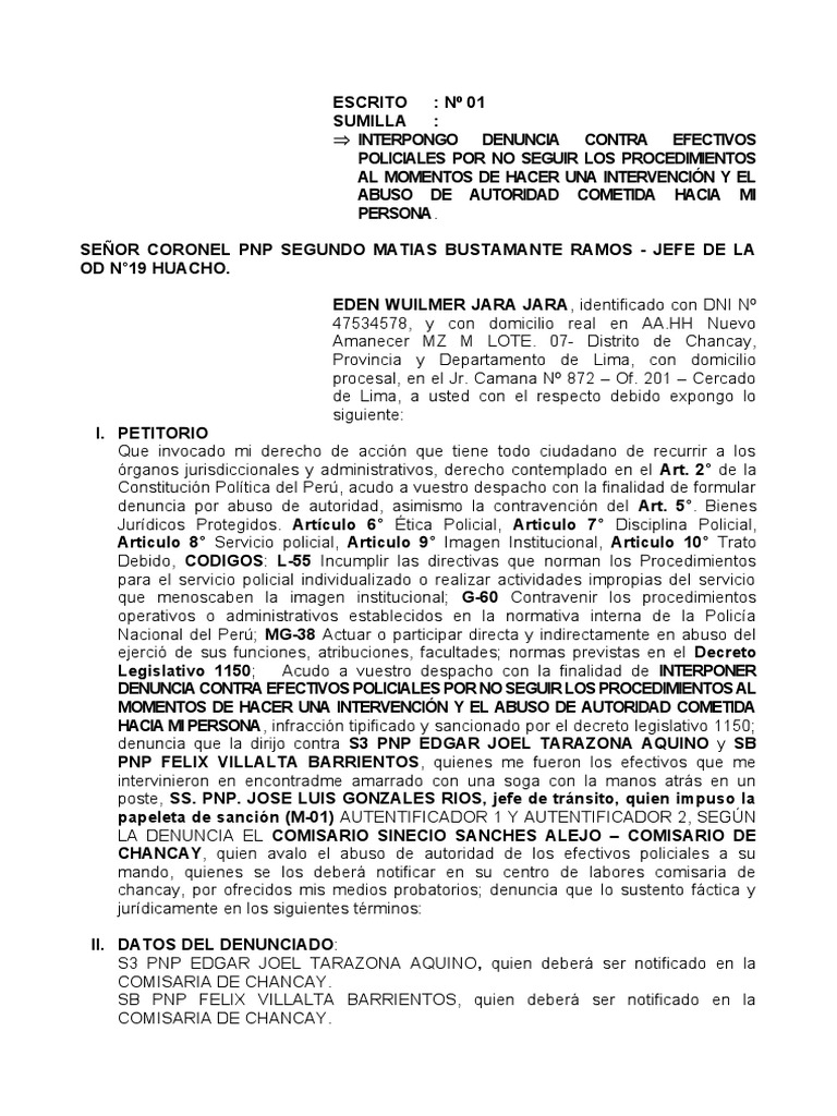 Denuncia A Igpnp Caso Jara | PDF