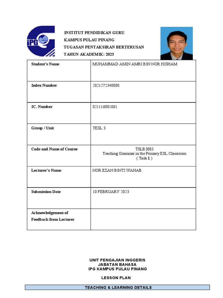 Task 1 - Muhammad Amin Amri Bin Nor Hisham | PDF | Teachers ...