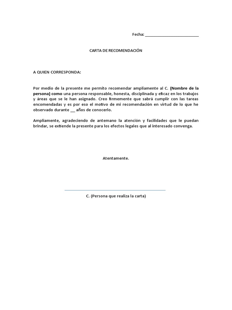 Carta de Recomendación Laboral | PDF | Crecimiento personal y ...