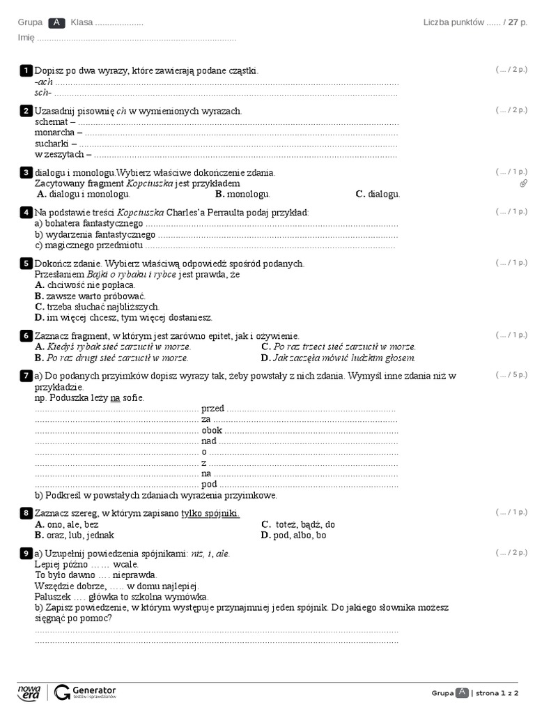 Test Podsumowujący Rozdz. 5. Baśniowe Krainy Test (Z Widoczną Punktacją ...