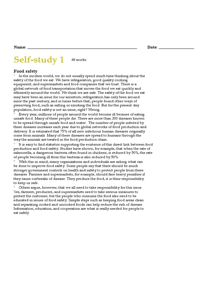 Self Study 1 | PDF | Food Safety | Infection