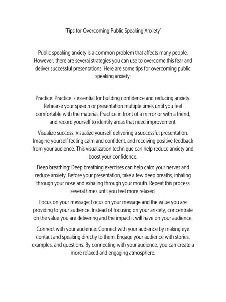 Tips For Overcoming Public Speaking Anxiety | PDF
