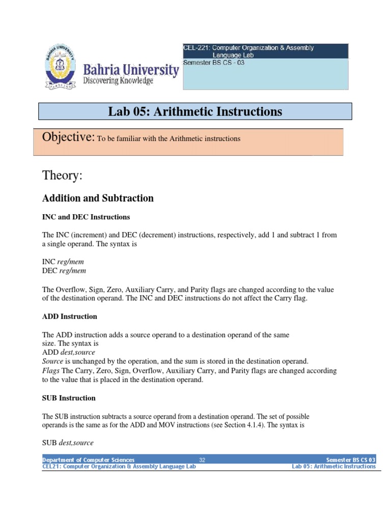 COAL Lab 5 20032023 025520pm | PDF | Integer (Computer Science) | Assembly Language