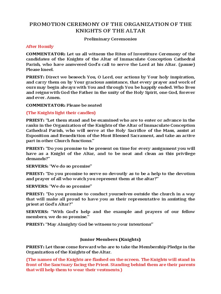 Promotion Ceremony of The Organization of The Knights of The Altar ...