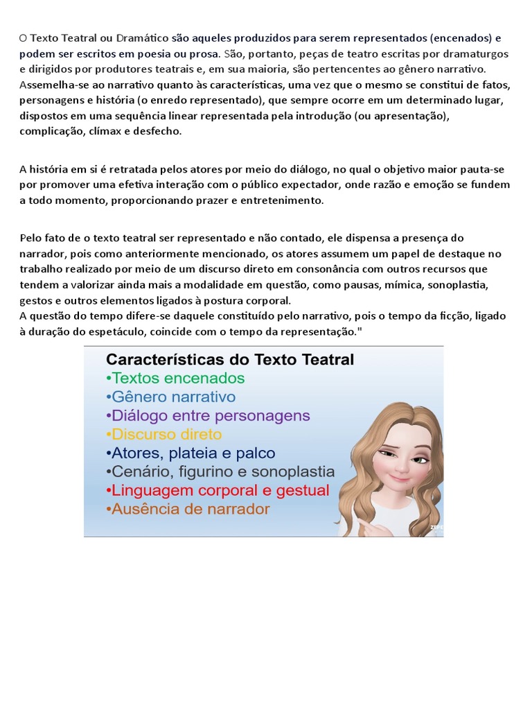 Características e elementos fundamentais dos textos teatrais e dramáticos | PDF