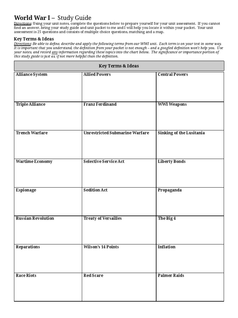 World War I - Study Guide: Key Terms & Ideas | PDF | World War I ...