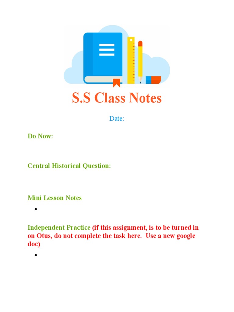 Social Studies Class Notes Template | PDF