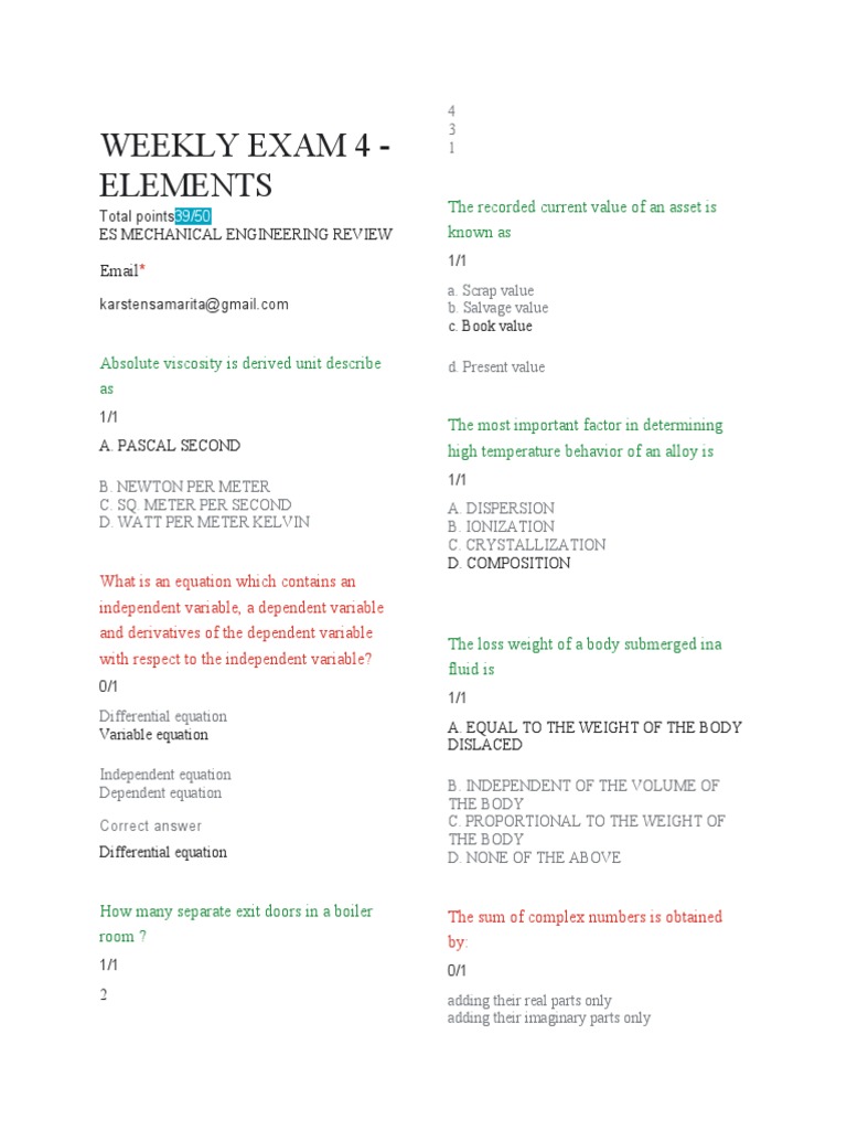 Weekly Exam 4 Elements | Download Free PDF | Liquefied Petroleum Gas | Differential Equations