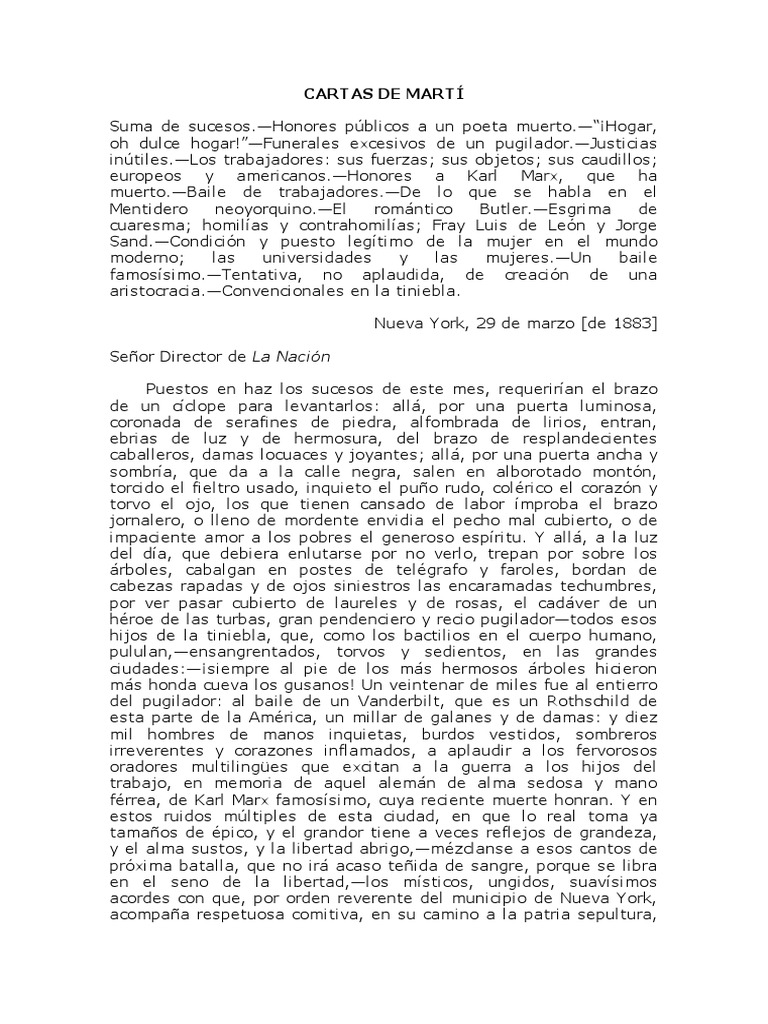 Cartas de Nueva York José Martí | PDF | Clásicos