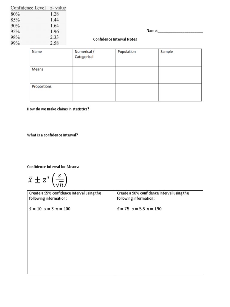 Confidence Interval Notes | PDF