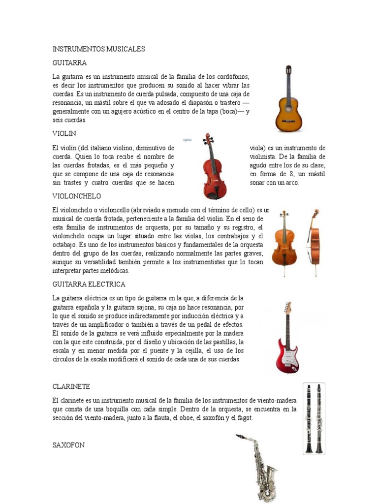 Instrumentos Musicales | PDF | Saxofón | Guitarras