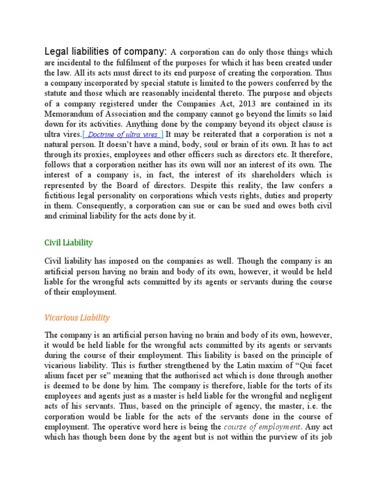 Legal Liabilities of Company | PDF | Legal Liability | Vicarious Liability